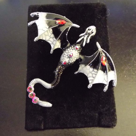 Jewelry | Flying Black White Lindworm Snake Dragon Crystal Enamel ...